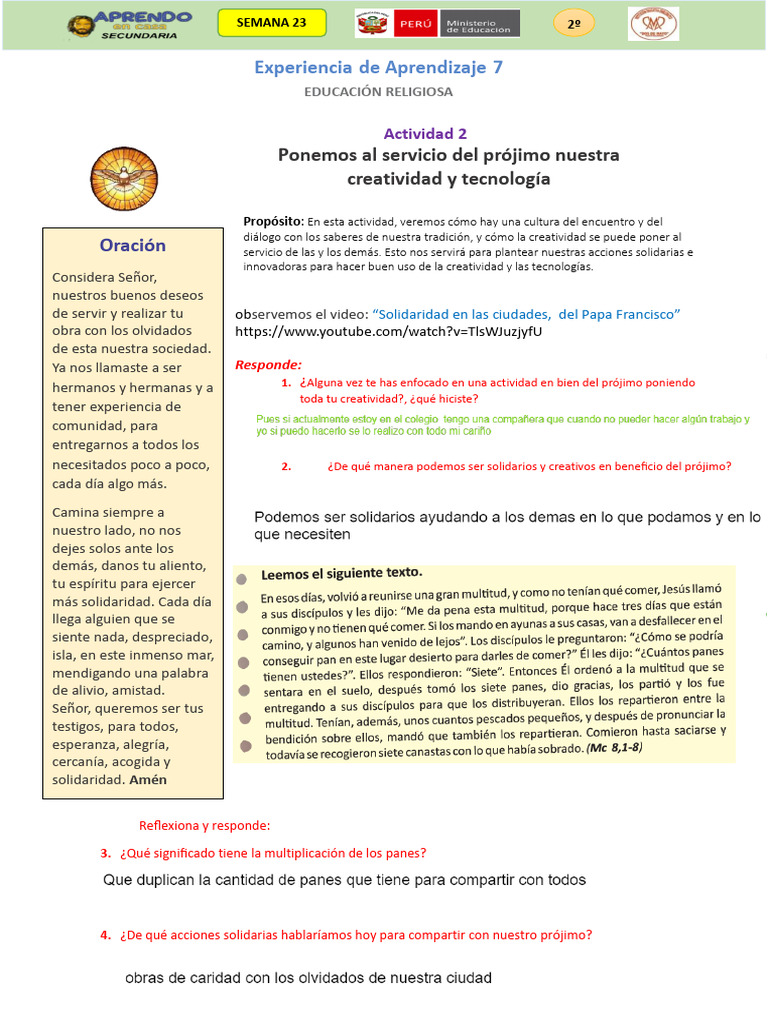 Sem23-Eda7 - 2º - Act02 - Ponemos Al Servicio Del Prójimo Nuestra Creatividad y Tecnología | PDF ...