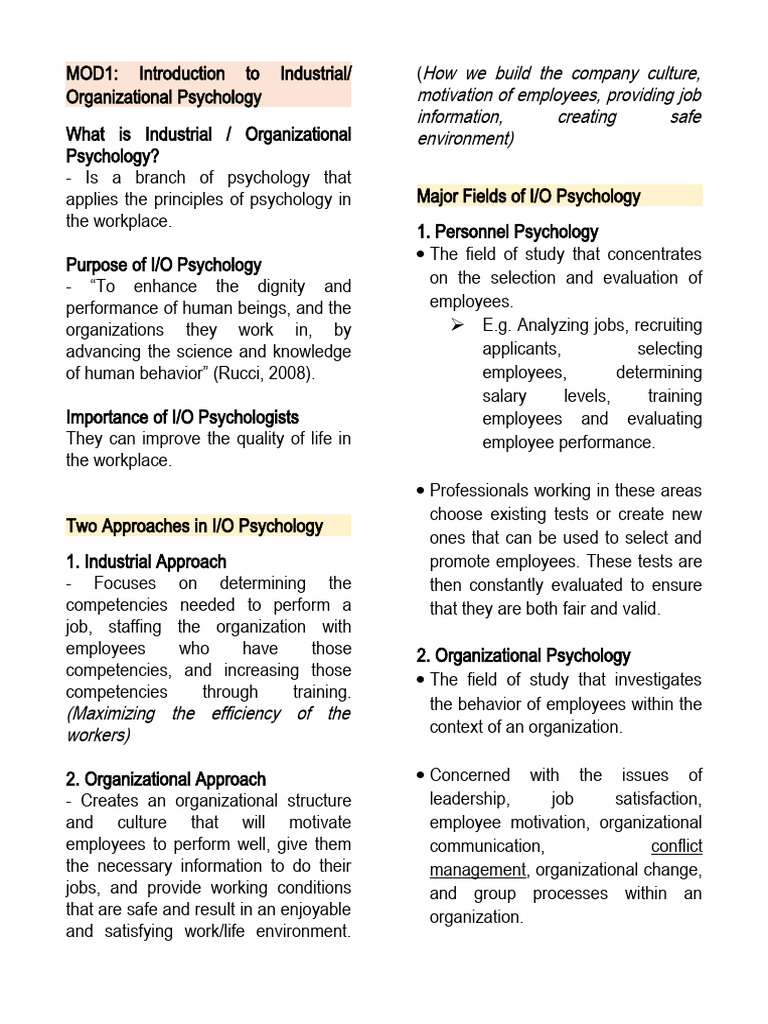 MOD1 Intro To IO Psychology | PDF | Industrial And Organizational ...