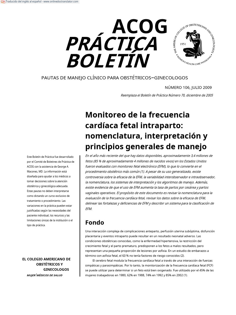 Clasificación ACOG Monitoreo Fetal | PDF | Parto | Parto prematuro