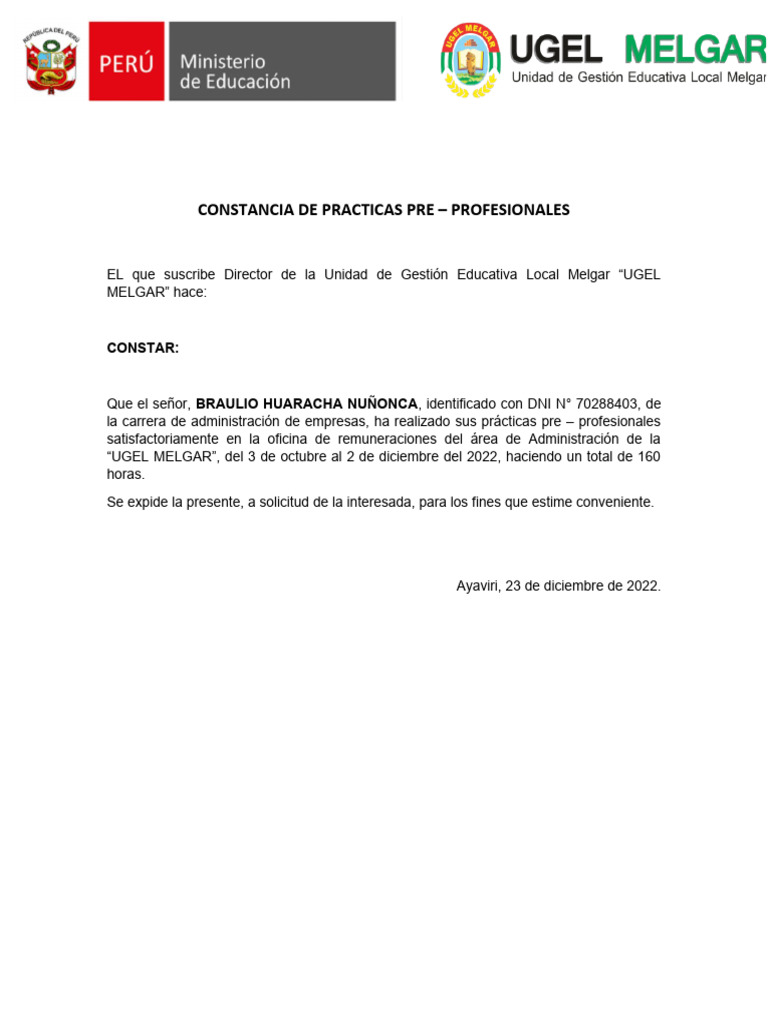 Constancia de Practicas Pre | PDF