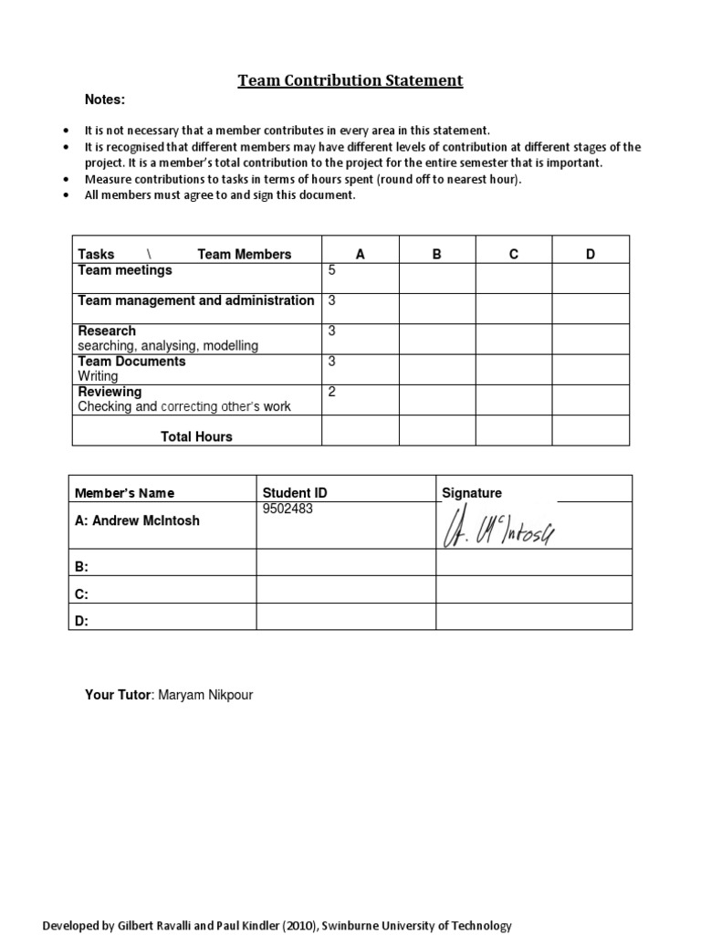 Team Contribution Statement Template v5 | PDF
