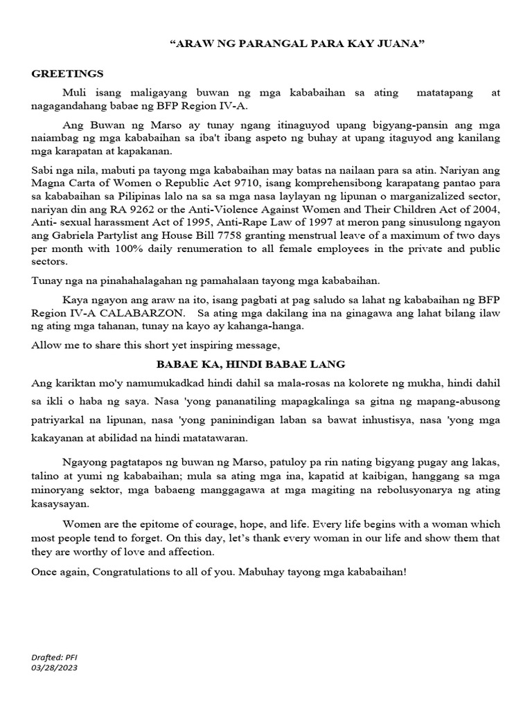 Araw NG Parangal para Kay Juana | PDF