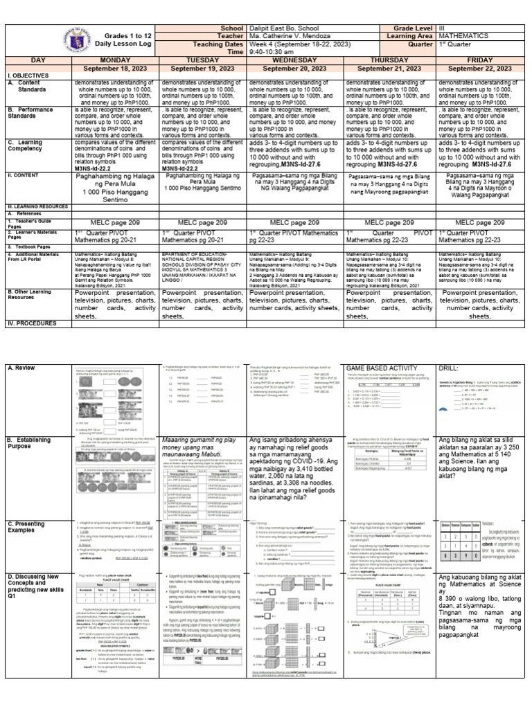 DLL Mathematics q1 Week 4 | PDF | Cognition | Mathematics