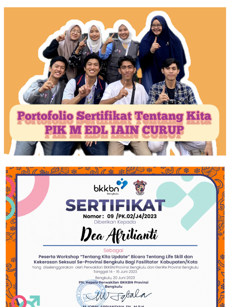 Protofolio Sertifikat Workshop Tentang Kita - PIK M EDL IAIN Curup | PDF