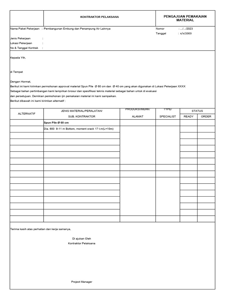 Persetujuan Material (Format) | PDF