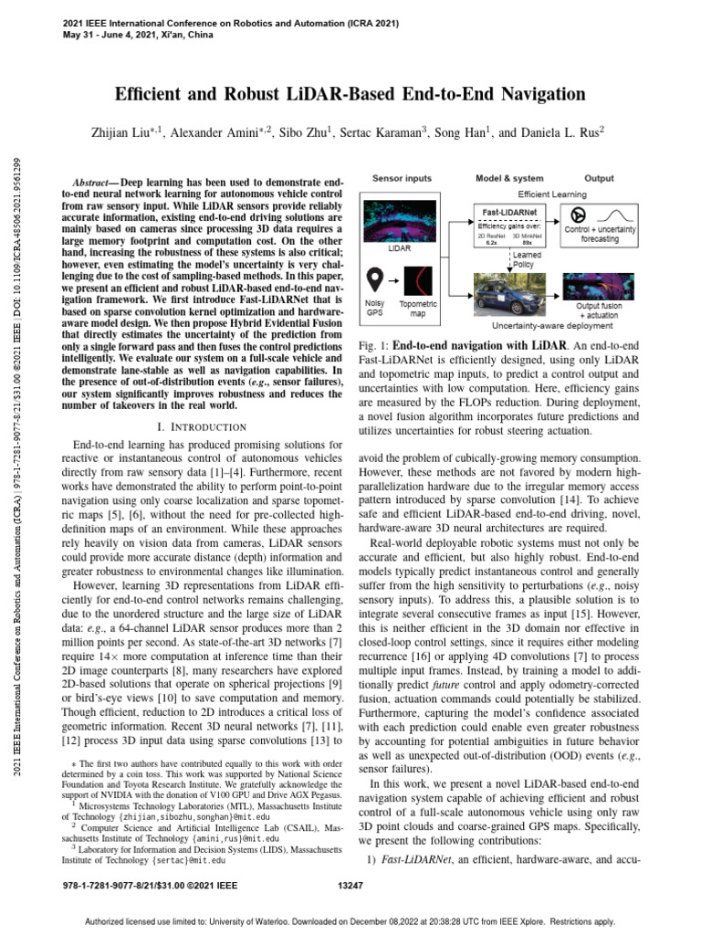 Efficient and Robust LiDAR-Based End-to-End Navigation | PDF | Robotics | Lidar