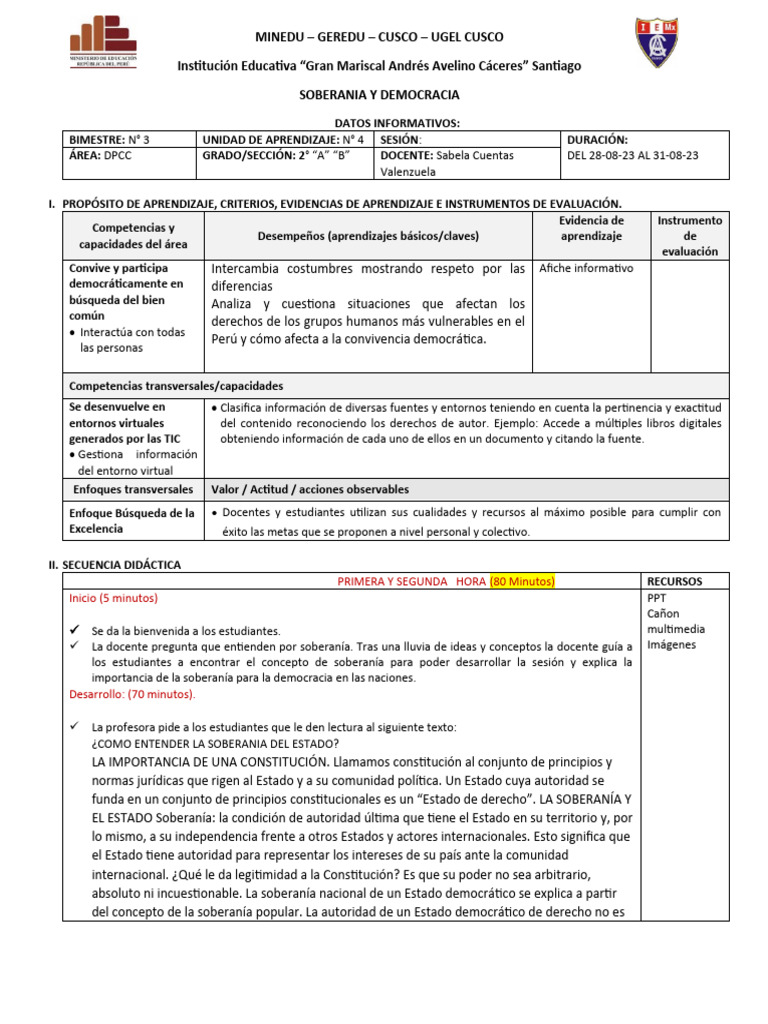 Sesión de Aprendizaje N°4 Ud4 DPCC 2° | PDF | Democracia | Ideologías políticas