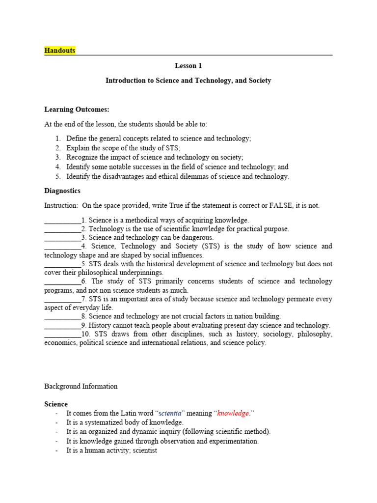 Handouts Lesson 1 | PDF