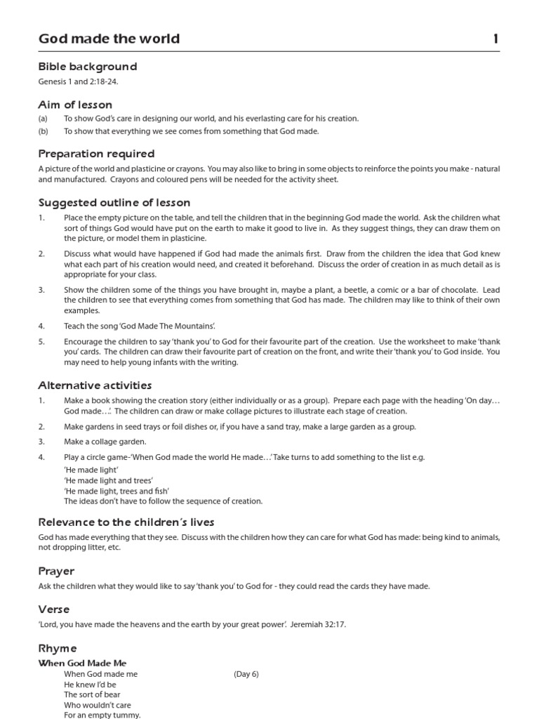 Lesson 1:god Made The World - Teachers Notes | PDF | Genesis Creation ...