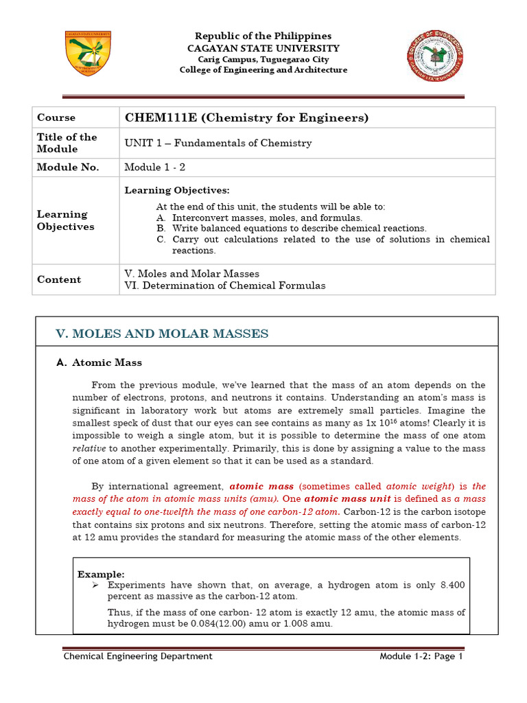 Lesson 2 - Moles and Molar Masses & Determination of Chemical Formulas | PDF | Mole (Unit ...
