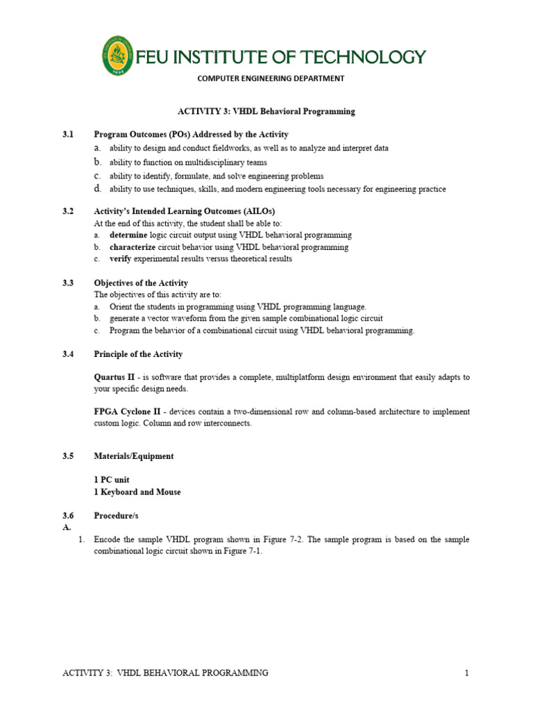 M6 FORMATIVE3 VHDL Behavioral Programming 1 | PDF | Vhdl | Logic Gate