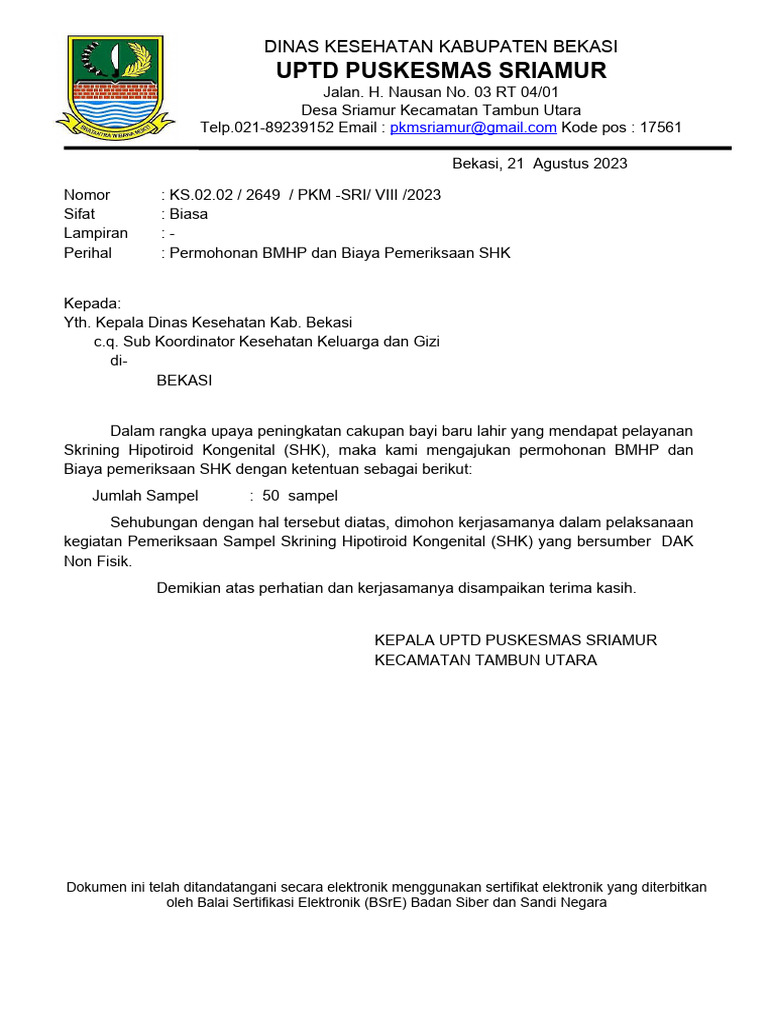 Surat Permohonan SHK | PDF