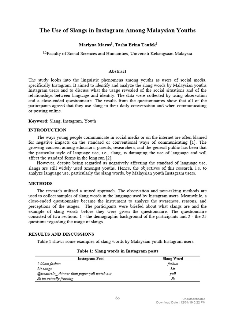 The Use of Slangs in Instagram Among Malaysian You | PDF | Social Media ...