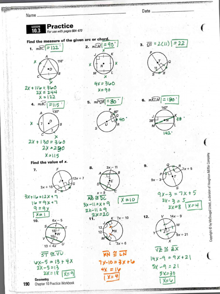 10.3 Geometry Practice Answer Key | PDF