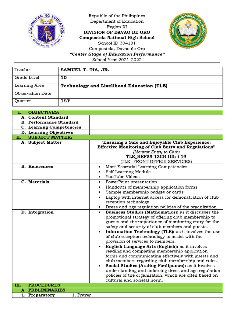 Class Observation - Q1 - Tia | PDF | Lighting | Learning