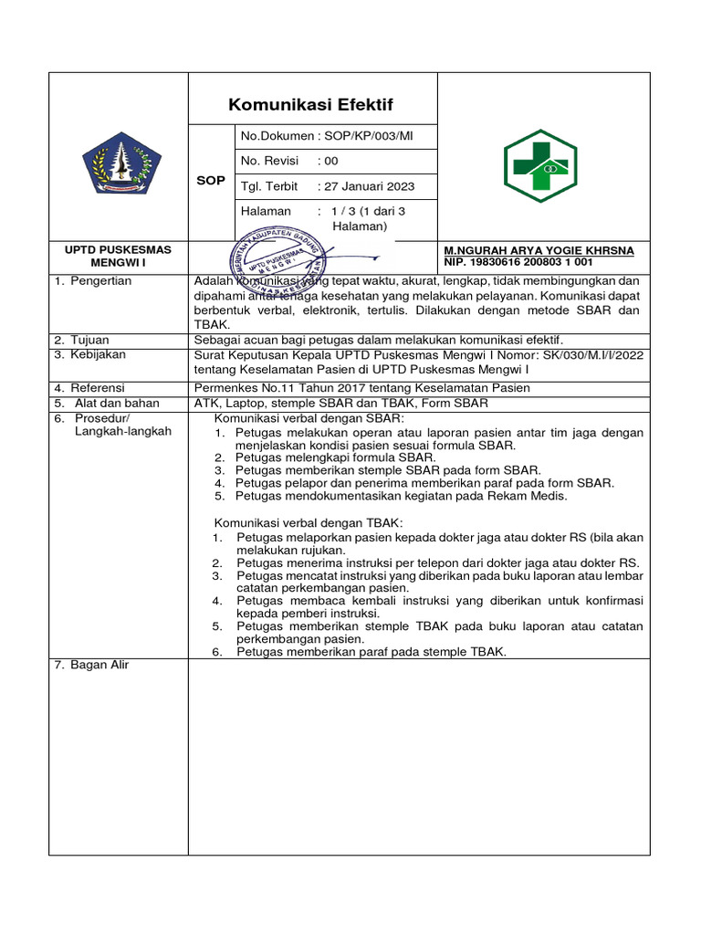 Komunikasi Efektif di Puskesmas Mengwi | PDF