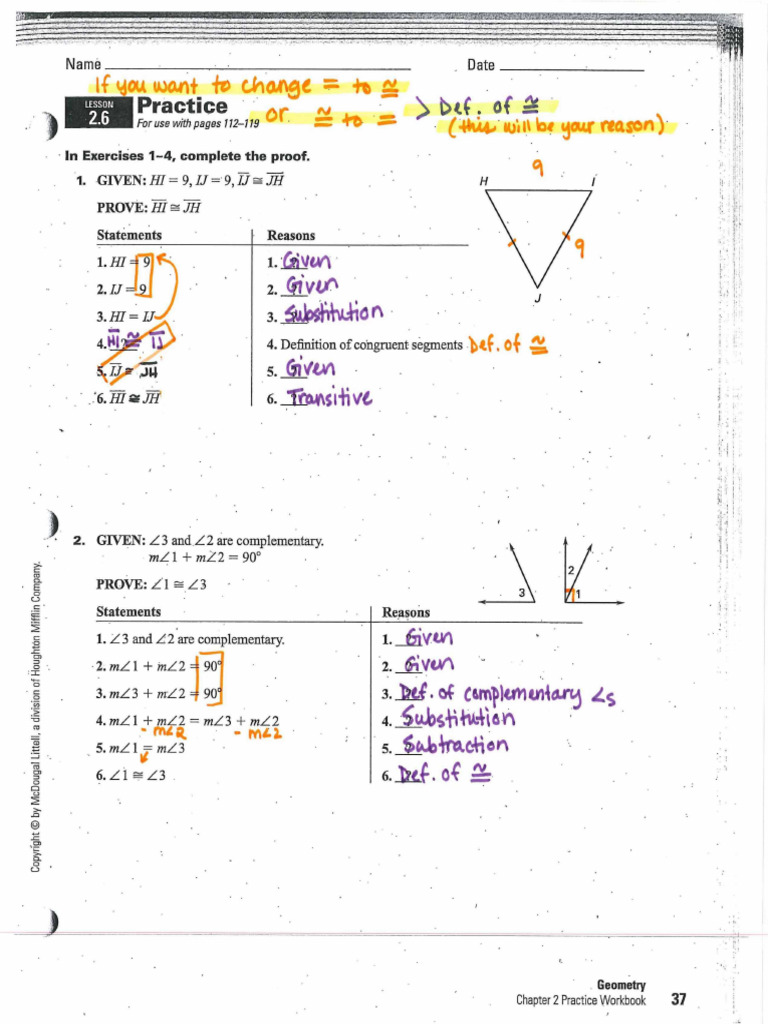 Geometry 2.6 Practice and Answer Key | PDF