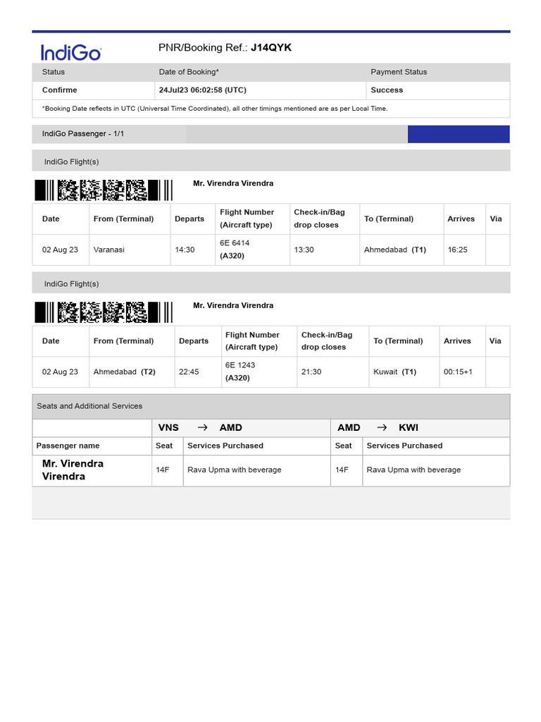 Your IndiGo Itinerary - J14QYK | PDF | Airport | Transport