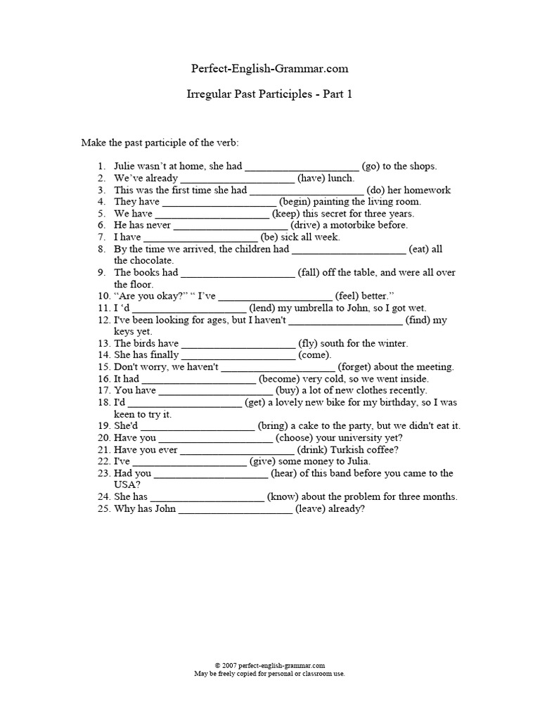 Irregular Past Participles Practice | PDF