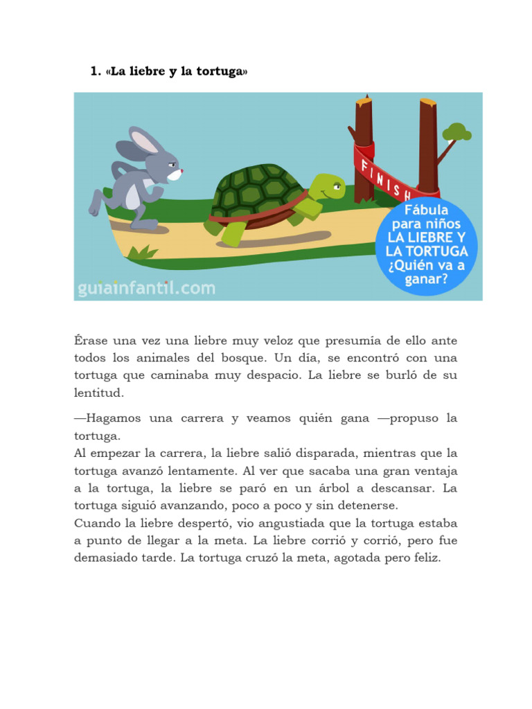 La Liebre y La Tortuga Fabula | PDF | Poesía | Libros para adolescentes