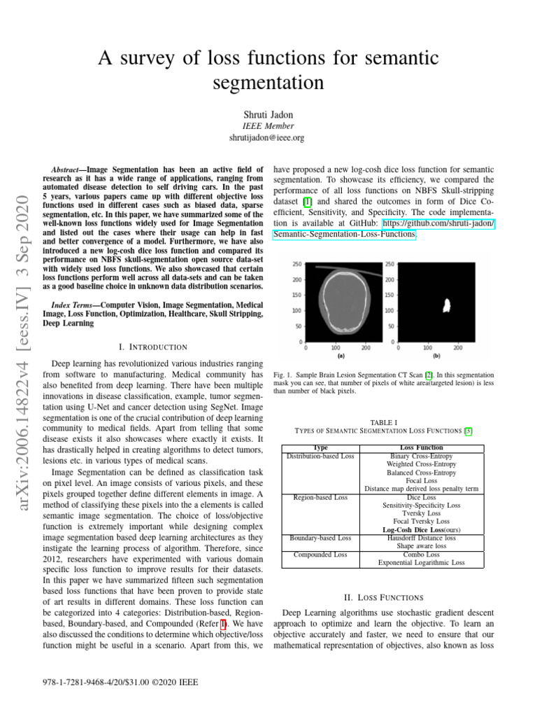 Loss Functions For Semantic Segmentation Pdf Image Segmentation Applied Mathematics