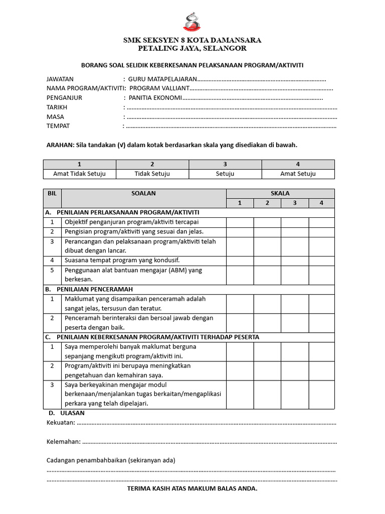 Borang Penilaian Keberkesanan Program | PDF