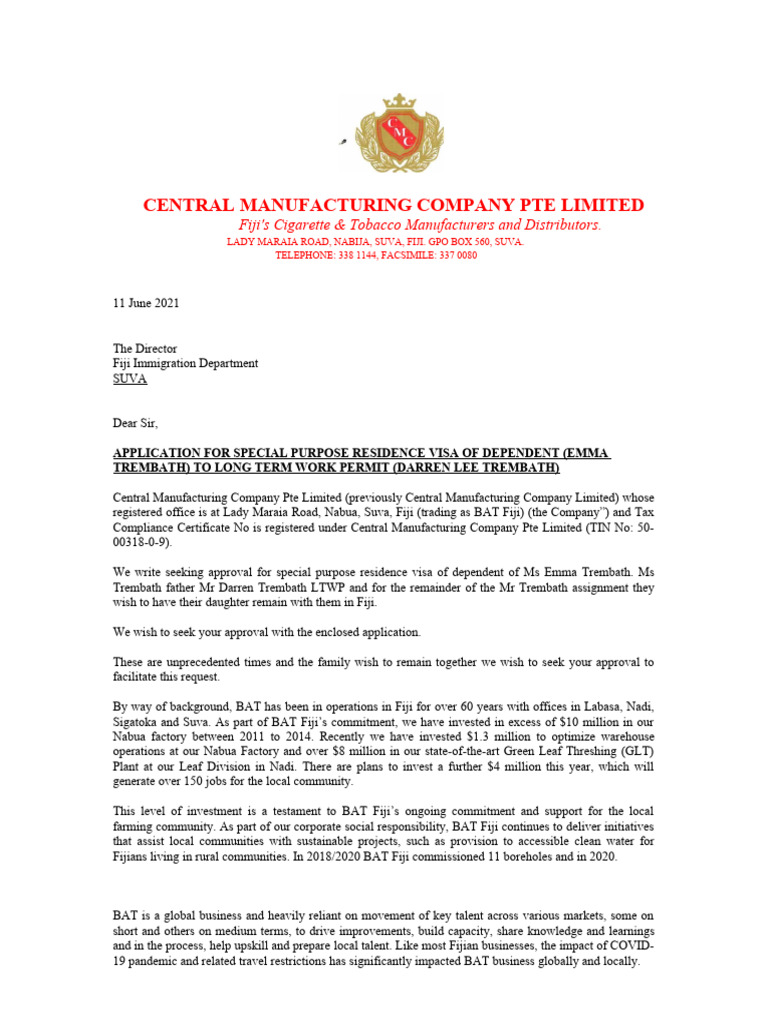 Ms - Trembath - Application For Special Permit To Reside | PDF | Fiji ...
