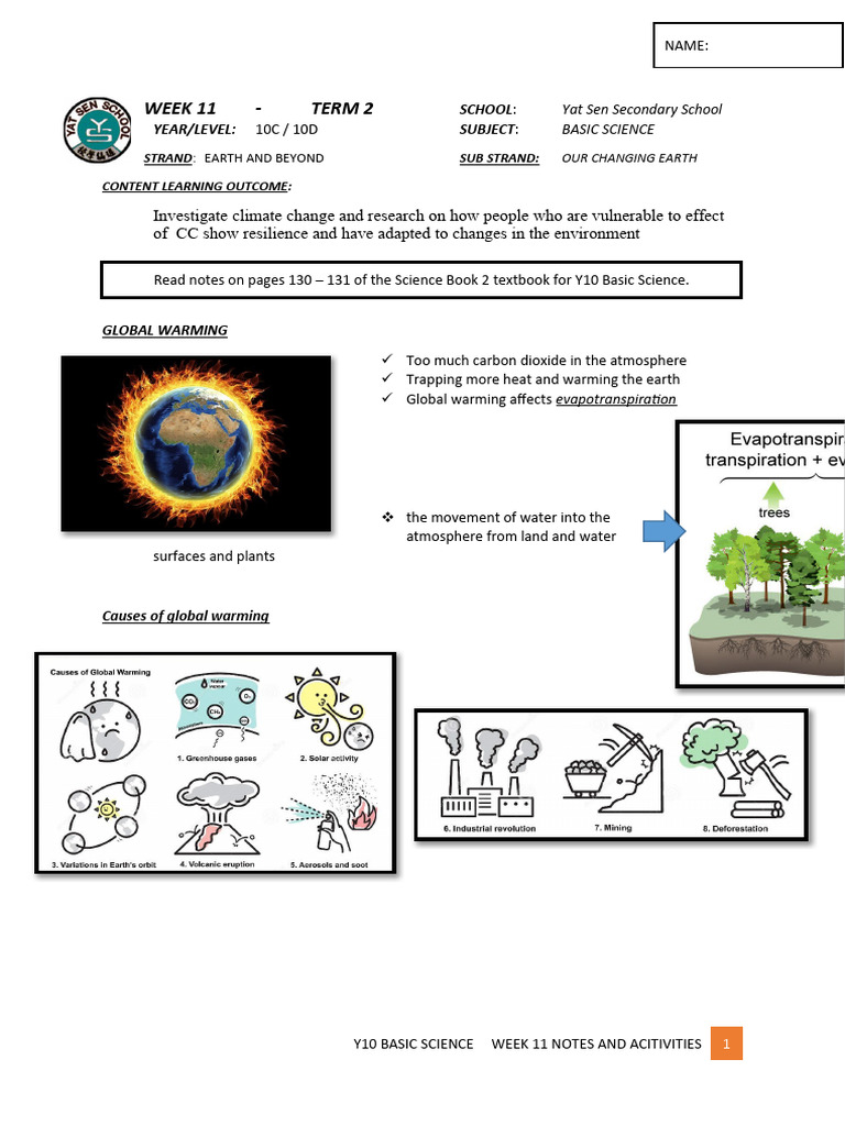 WEEK 11 Y10 Basic Science Worksheet | PDF | Climate Change | Greenhouse ...