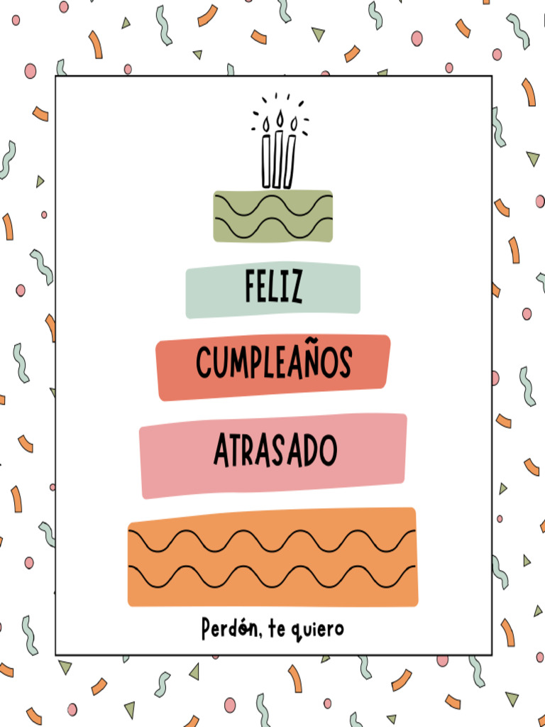 Tarjeta Feliz Cumpleaños Atrasado Pastel Ilustrado Rosa y Verde | PDF
