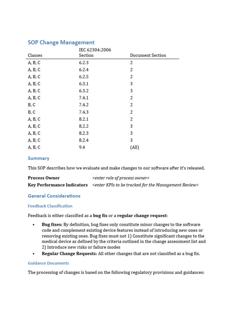 Sop Change Management | Download Free PDF | Medical Device | Software Bug