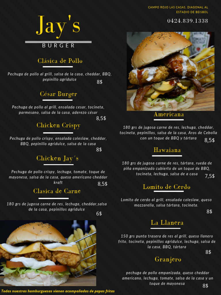 Jay's Burger Menu | PDF | Hamburguesas | ensalada