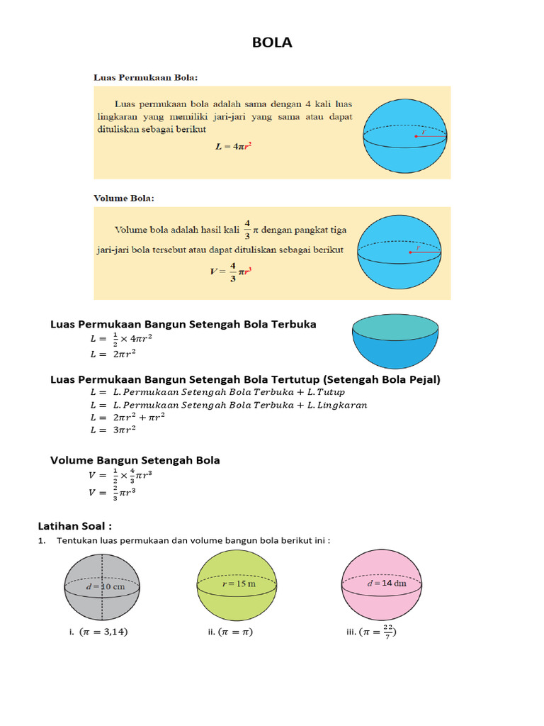 Luas dan Volume Setengah Bola | PDF