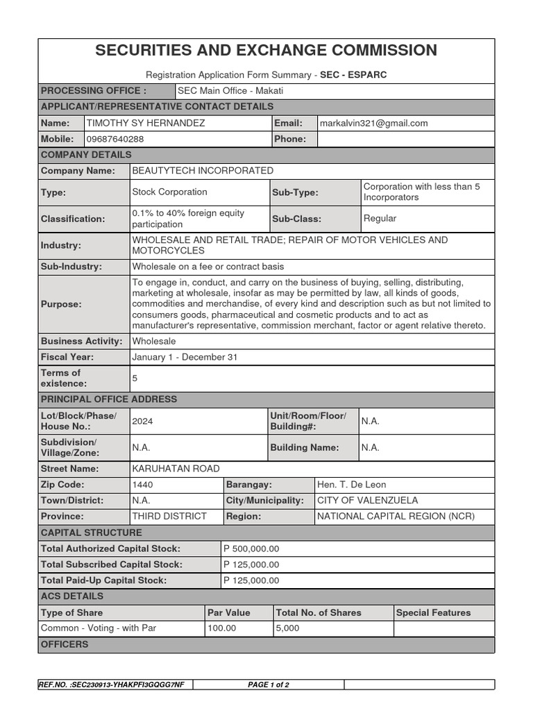 BEAUTYTECH - Application Summary Form | Download Free PDF | Stocks ...