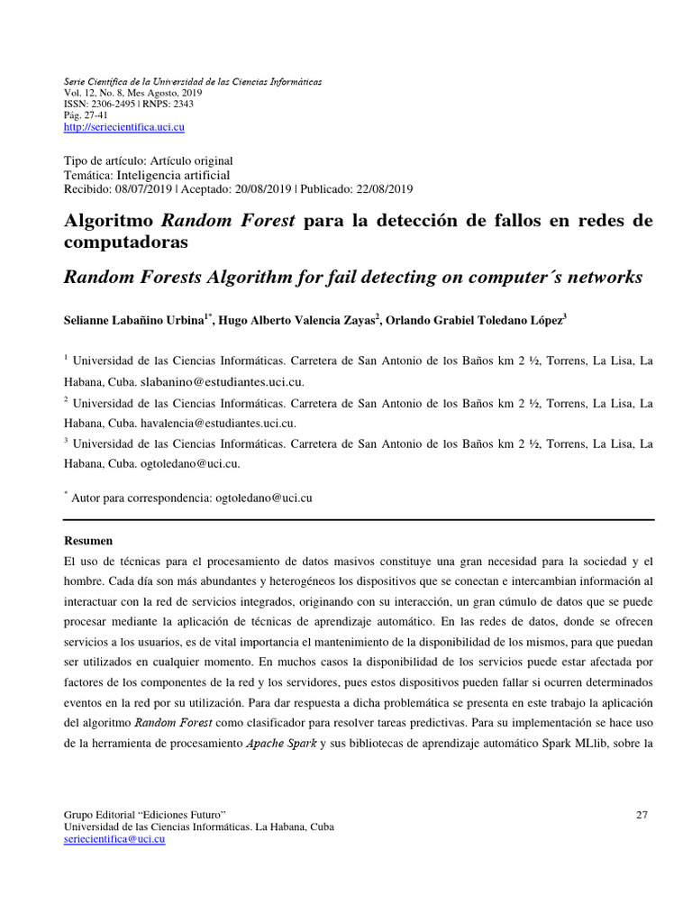 Algoritmo Random Forest para La Detección de Fallos en Redes de ...