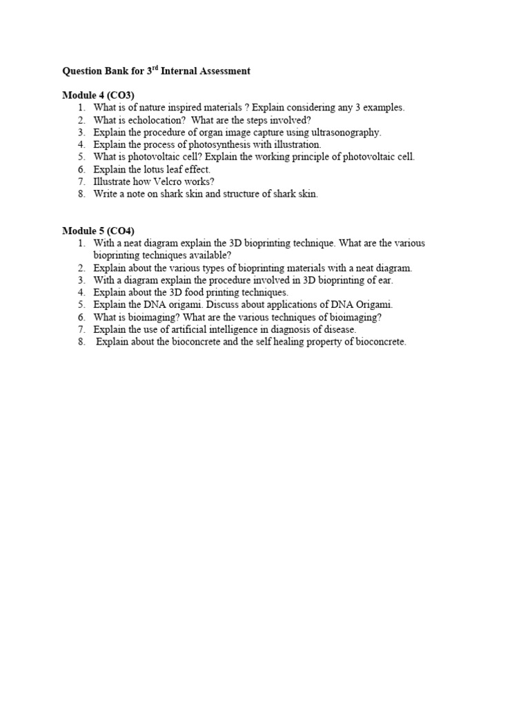 Question Bank For 3rd Internal Assessment | PDF | Wellness | Computers