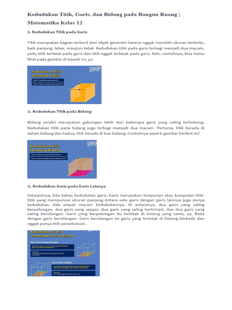 1.materi Kedudukan Titik, Garis Dan Bidang | PDF