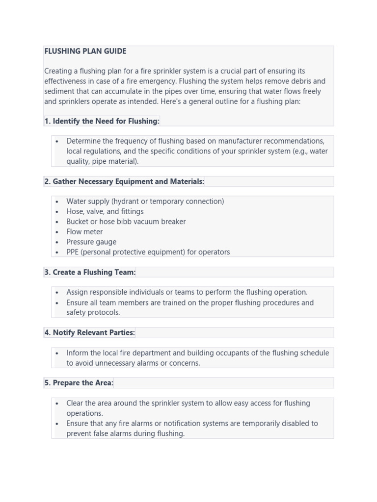 Fire Sprinkler Flushing Plan Guide | PDF | Welding | Construction