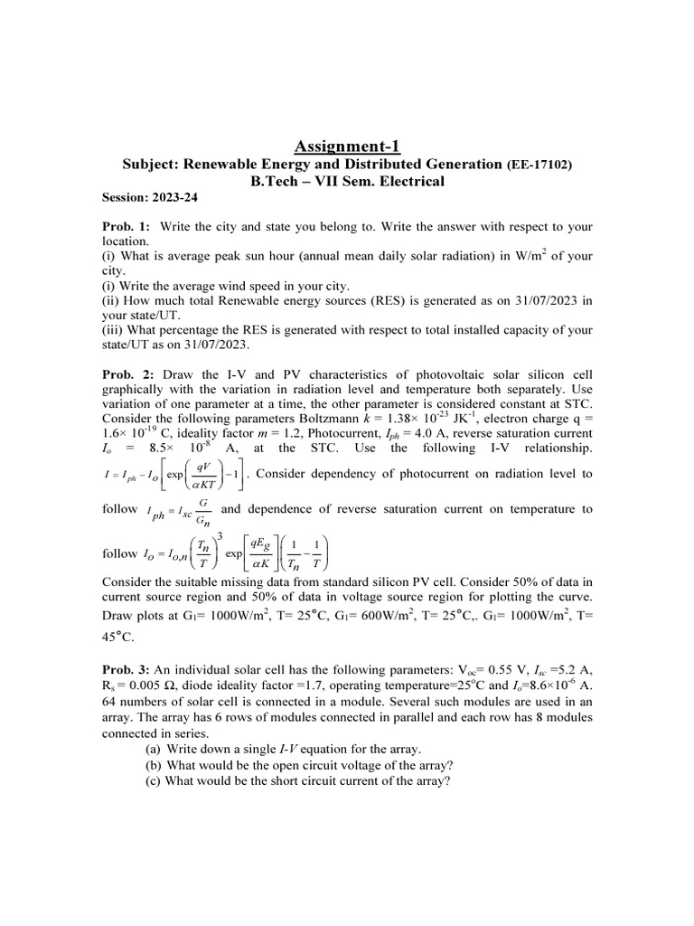 Ren&DGAssignment1 2023 | PDF | Solar Panel | Photovoltaics