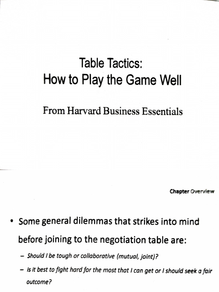 Table Tactics | PDF | Negotiation | Psychological Concepts