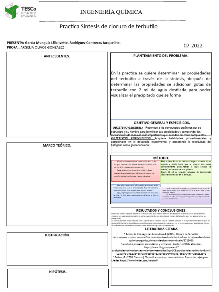 CARTEL Sintesis de Terbutilo | PDF | Precipitación (Química) | Cloruro
