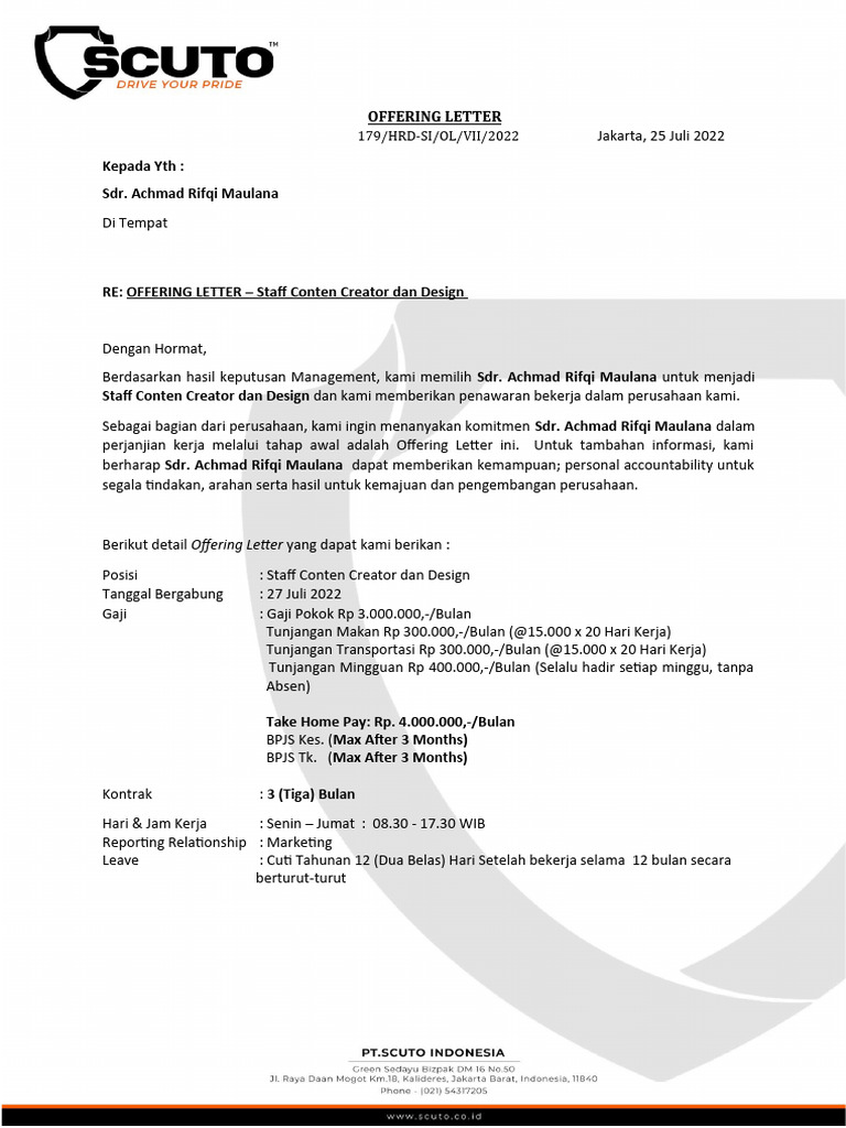 Offering Letter An Achmad Rifqi Maulana - Staf Conten Creator Dan ...