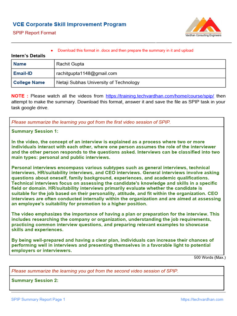 SPIP Task | PDF | Experience | Interview