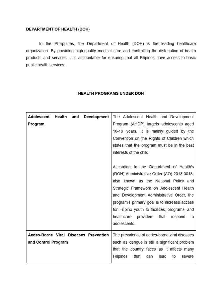 Doh Programs In The Philippines Pdf Preventive Healthcare Malaria