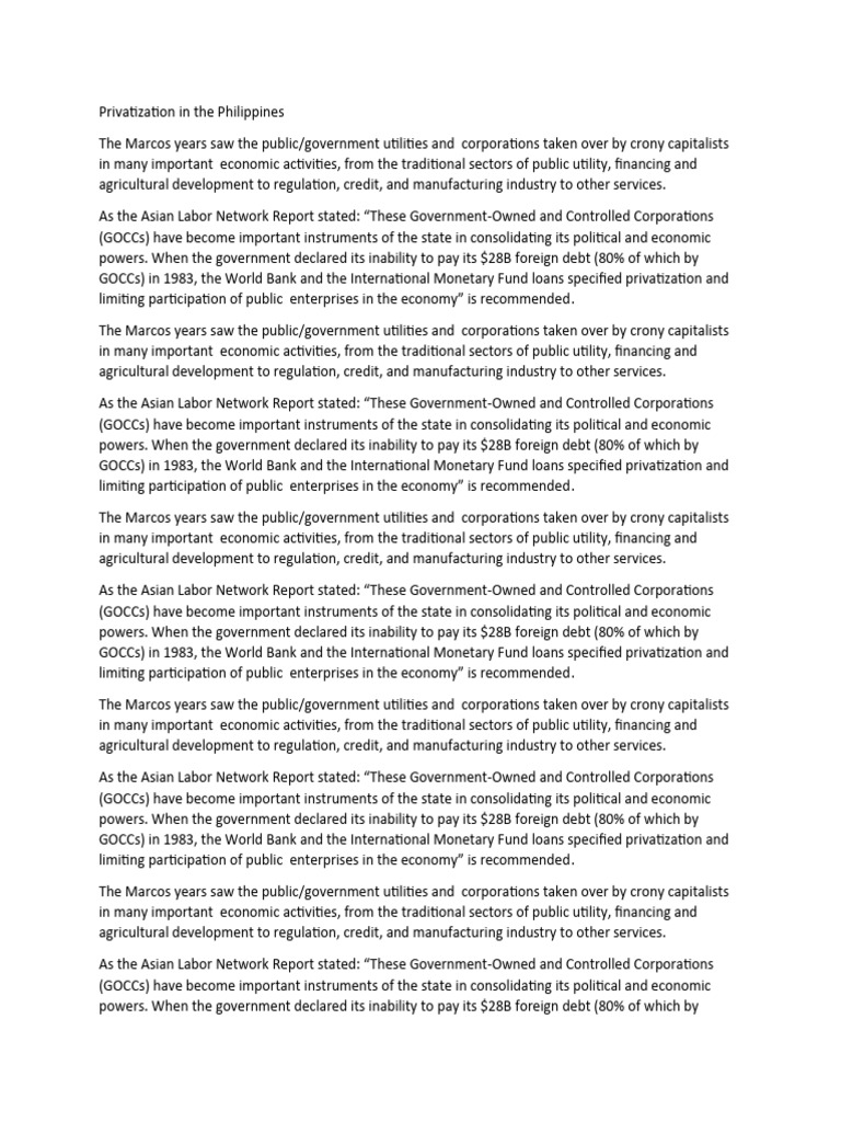 Privatization Impact in Marcos Era | PDF | State Owned Enterprise | Banks
