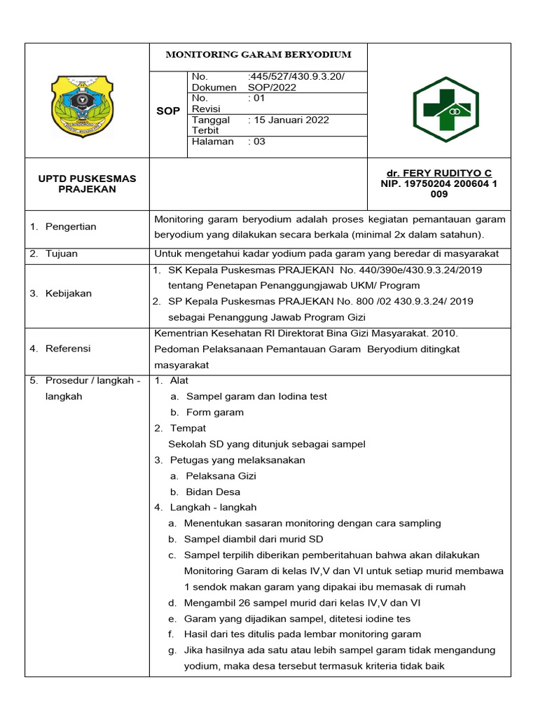 Prosedur Monitoring Garam Beryodium | PDF