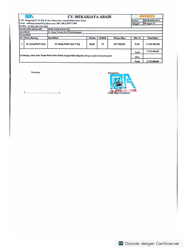 Invoice Gas Apar 090823 | PDF