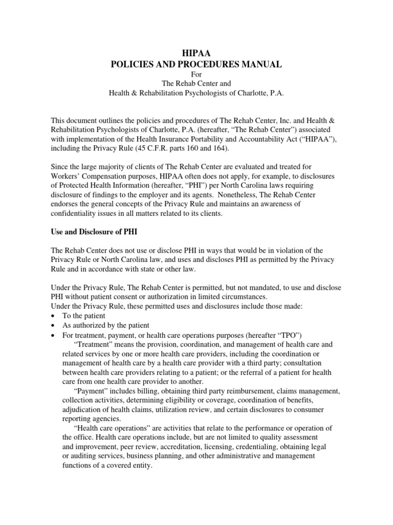HIPAA Compliance Guide for Rehab Center | PDF | Law