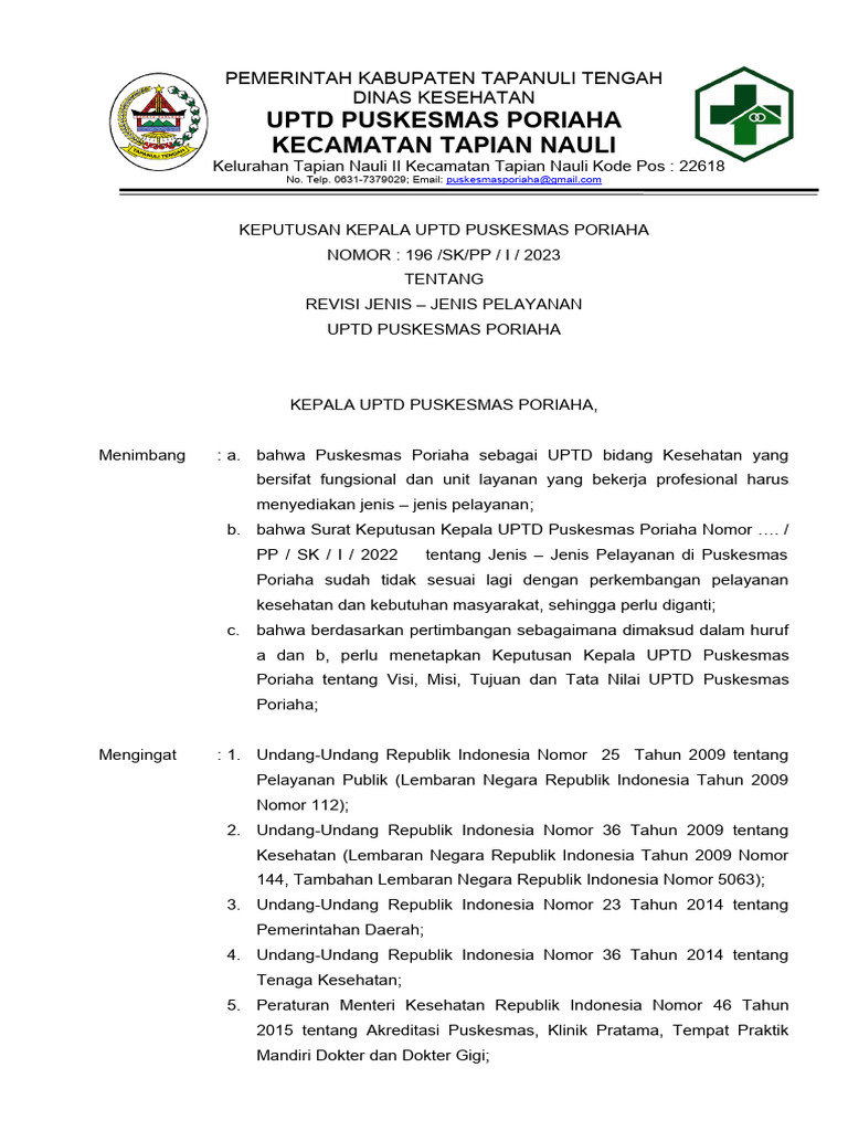 2.7.1 EP 1 SK Jenis Pelayanan Revisi 2023 | PDF | Kesehatan Holistik | Sains & Matematika