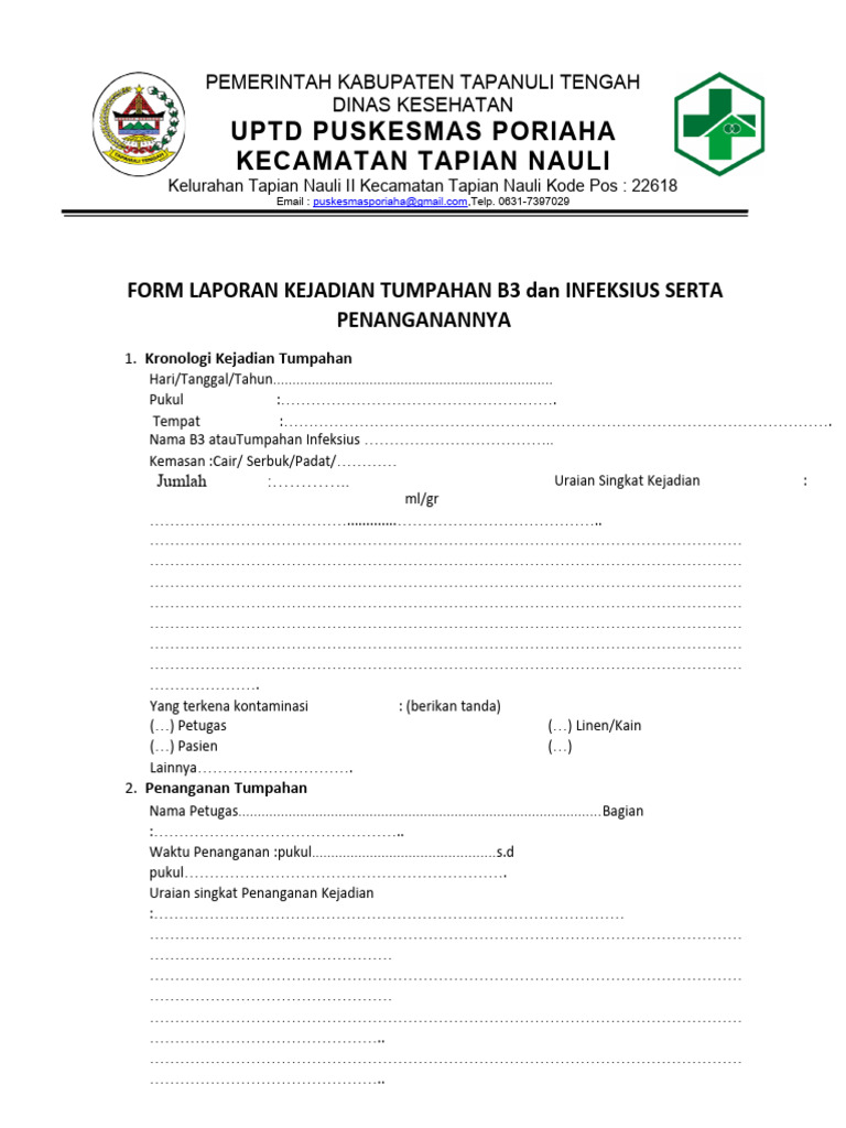 1.4.3.4 Form Laporan Kejadian Tumpahan b3 Infeksius | PDF