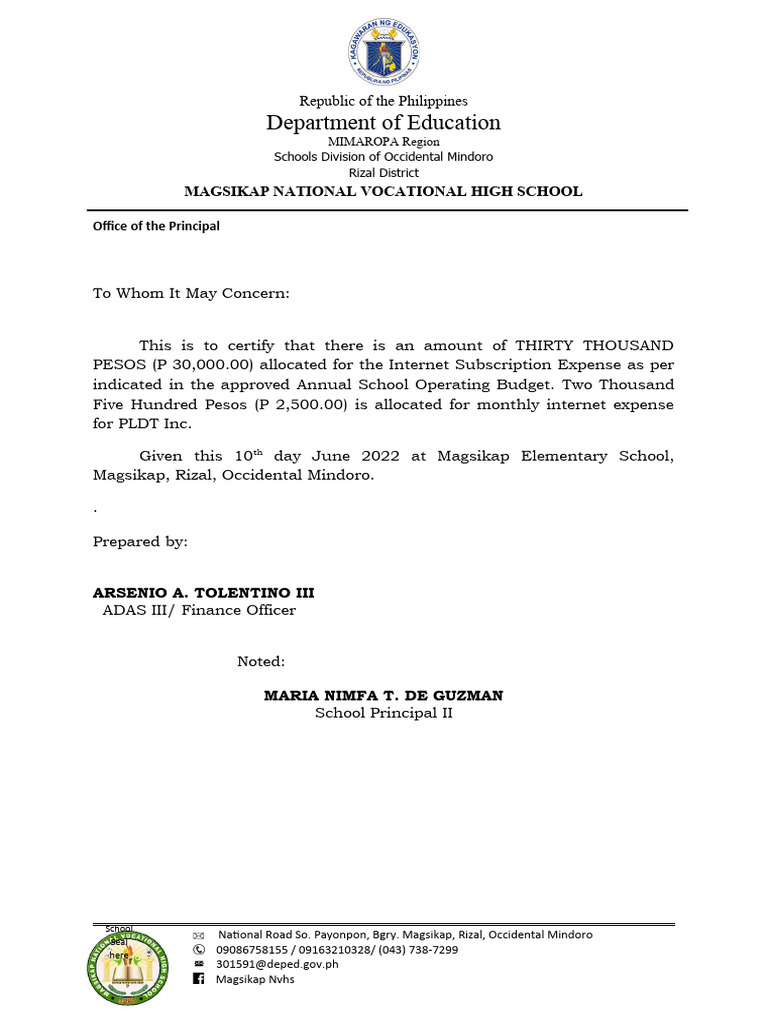 Certificate Budget Allocation PLDT | PDF